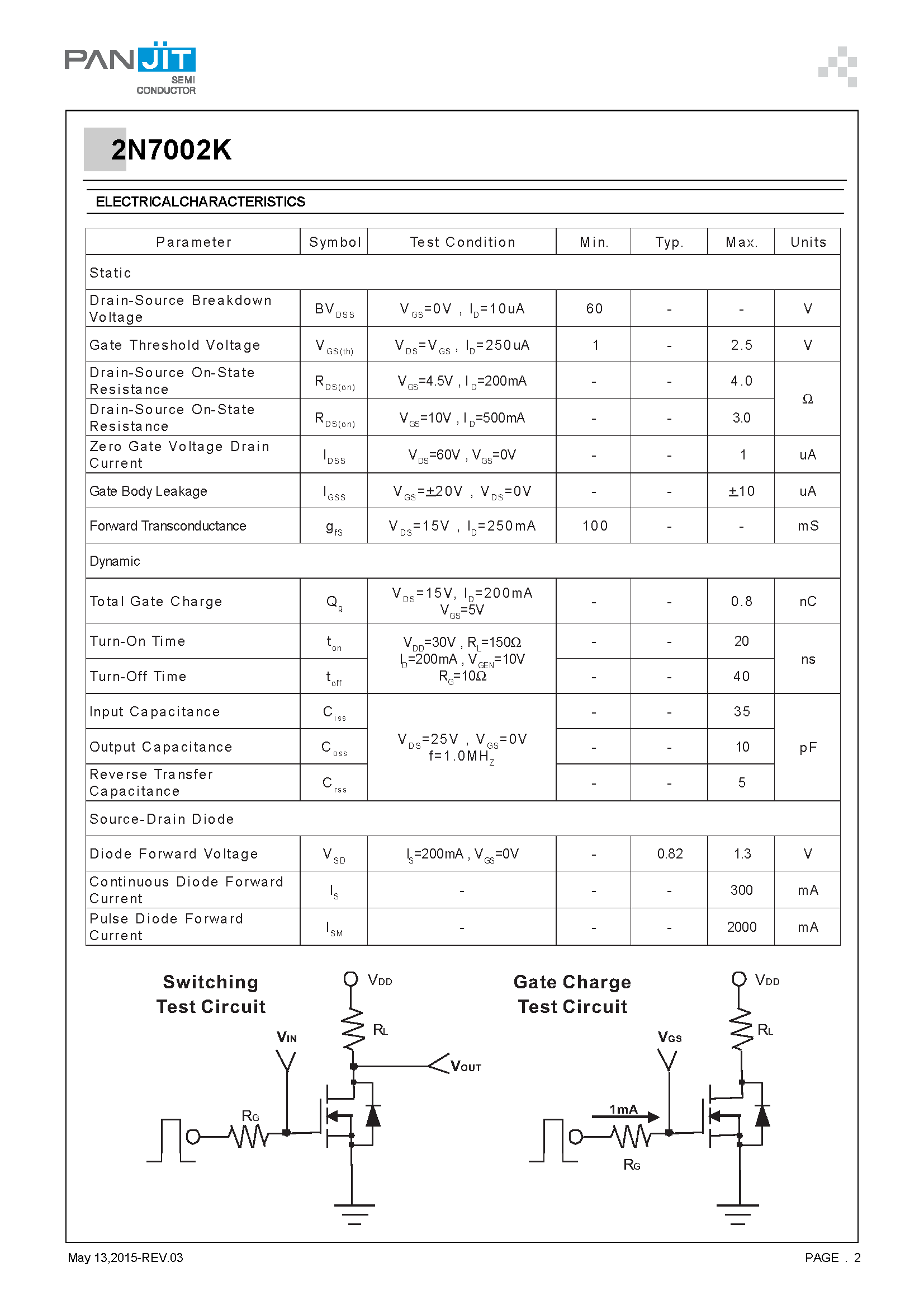 MOSFET 2N7002K SOT-23 PANJIT - 產品介紹 - UTC 代理商 友順科技--汎翊國際有限公司 FLYiNG INTERNATIONAL